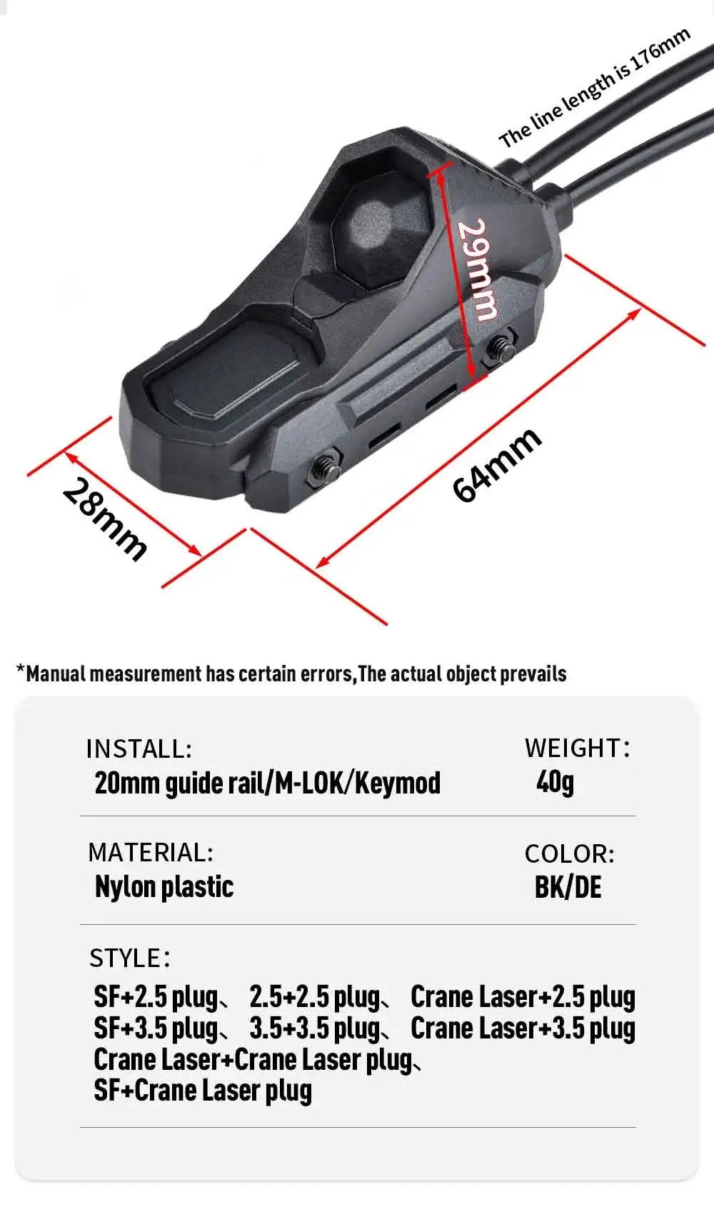 WADSN AXON M-Button Rail Mount DUAL Pressure Switch PEQ Laser Crane ...